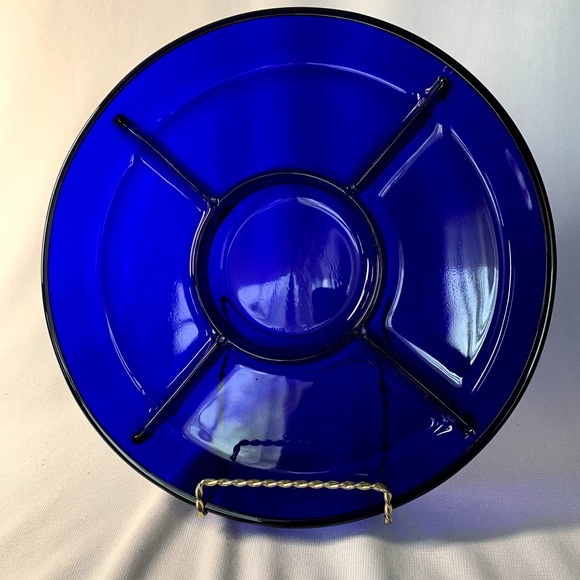 None | Dining | Vintage Round Cobalt Blue Divided Serving Dish Made In ...